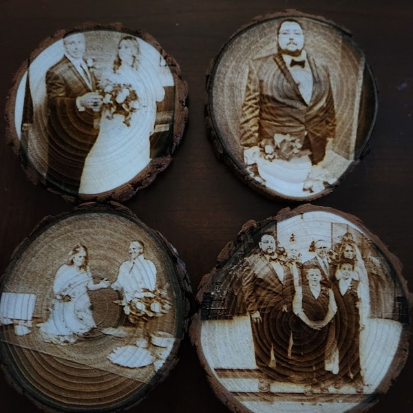 Wood Coasters Engraved W/ Your Custom Photo | Live Edge | Family ...