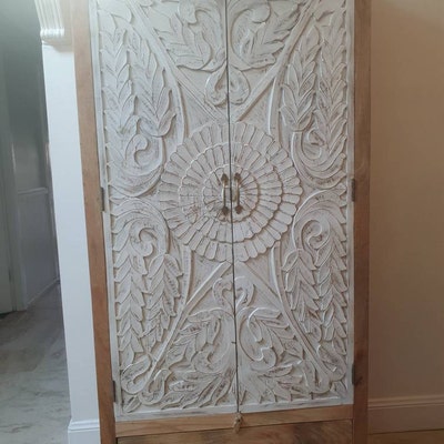 Hand Carved Floral Mandala French Provincial Timber Cabinet White Door ...