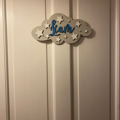 Name Cloud Nursery Cloud Sign Personalised Childrens Bedroom Door Sign ...
