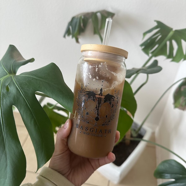 Fantasy Book Lover Glass Cup With Lid and Straw, Fourth Iced Coffee Cup ...
