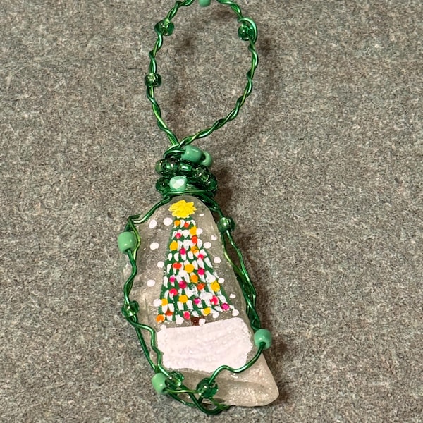 Sea Glass Hand Painted Art Christmas Tree Decorations - Wire Wrapped ...