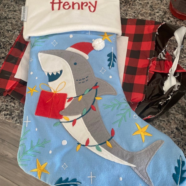 Shark Stocking, Boy Christmas Stocking, Blue Christmas Stocking, Baby's ...