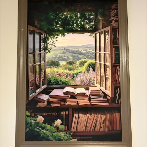 English Country Garden View - Cottage Window - Landscape Painting ...