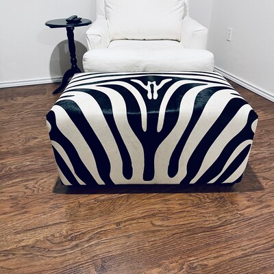 Rustic Dark Walnut Zebra Print Cowhide Ottoman - Etsy