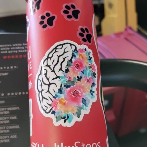 Anatomical Brain Vinyl Sticker, Colorful Watercolor Floral Decal ...