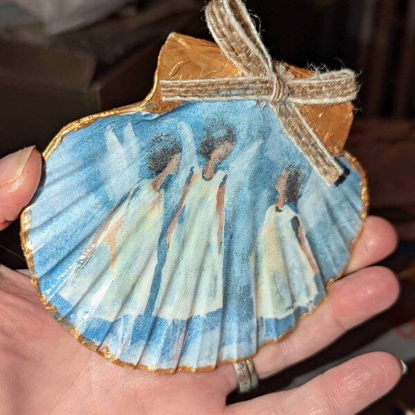 Trio of Hand Decorated Oyster Shell Tree Decorations Pretty Fairies ...
