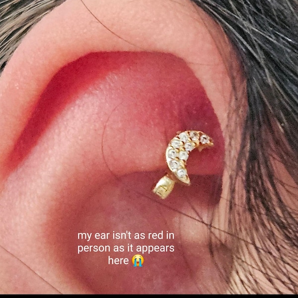 Tiny Moon Rook Hoop Earring • Helix Hoop • Rook Earring • Helix Diamond ...