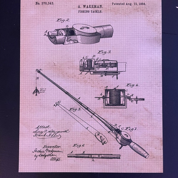 Vintage Fishing Patent Prints, 6 Unframed Photos, Wall Art Decor for ...