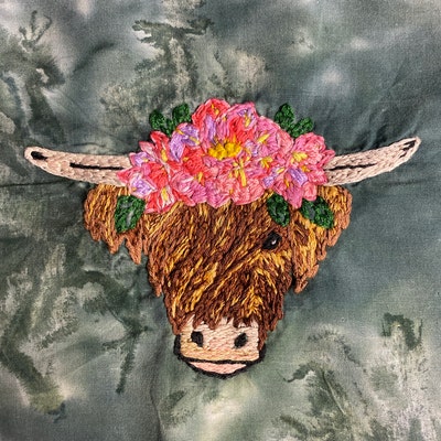 Highland Cow Hand Embroidery Pattern Floral Cow Printable Embroidery ...