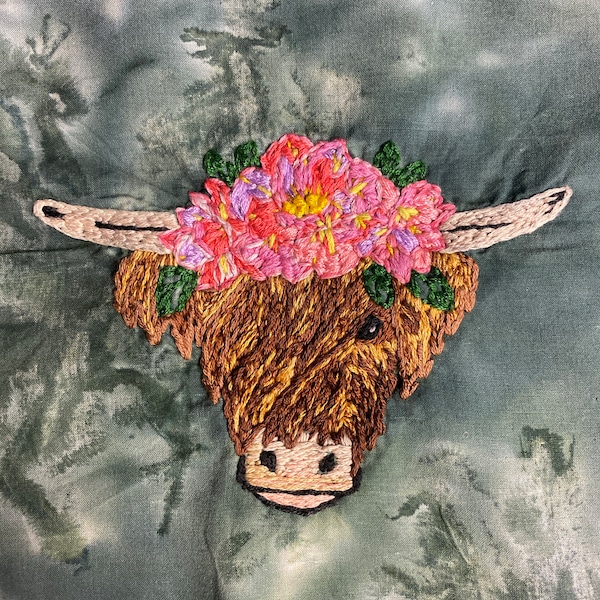 Highland Cow Hand Embroidery Pattern Floral Cow Printable Embroidery ...