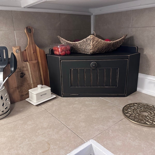Corner Solid Wood Bread Box, Wood Breadbox, Corner Breadbox, Country Breadbox, Farmhouse ...