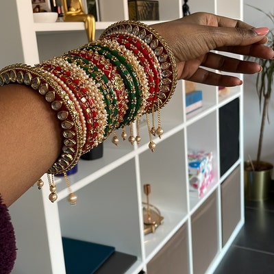 Designer Hand Work Indian Bangles Rajwari Jaipuri Bridal - Etsy