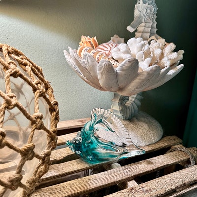 Blue Transparent Conch Shell Art Glass Sculptures Home Decor Ocean ...
