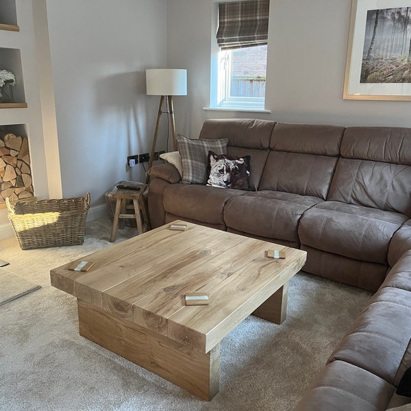 Hand-crafted Large Modern Oak Square Sleeper Coffee Table | Multiple ...