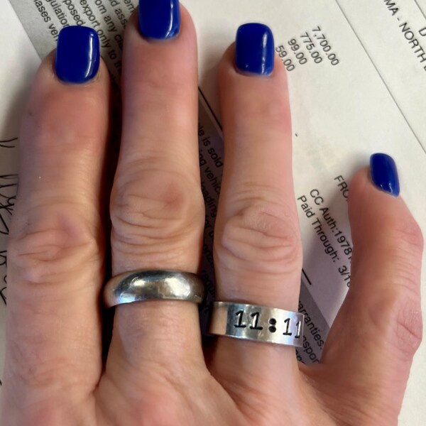 Hand Stamped 11:11 Make a Wish Silver Ring With Personalized Letter ...