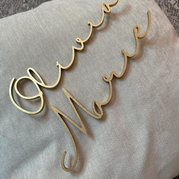 Wood Script Nursery Baby Room Name Laser Cut Sign Cursive First and ...