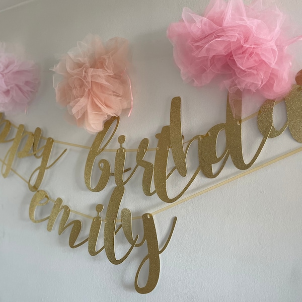 Happy Birthday Banner With Personalized Name, Gold Glitter Party ...