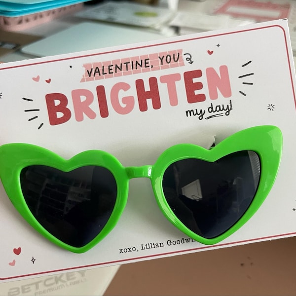 Heart Sunglasses Valentine's Day Card: Editable Classroom Gift Tag ...