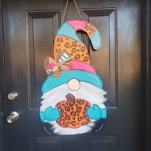 Fall Gnome, Door Hanger, Door Decor, Leopard Print, Pumpkin - Etsy