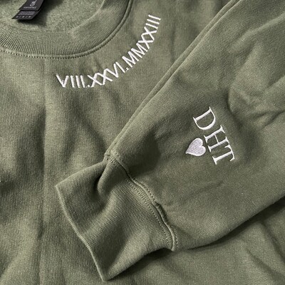 Custom Embroidered Sweatshirt With Roman Numerals Date and Sleeve ...