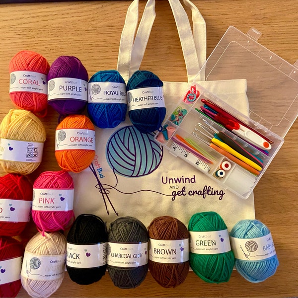 DIY Crochet Kit With Crochet Hooks Yarn Set for All Ages - Includes ...