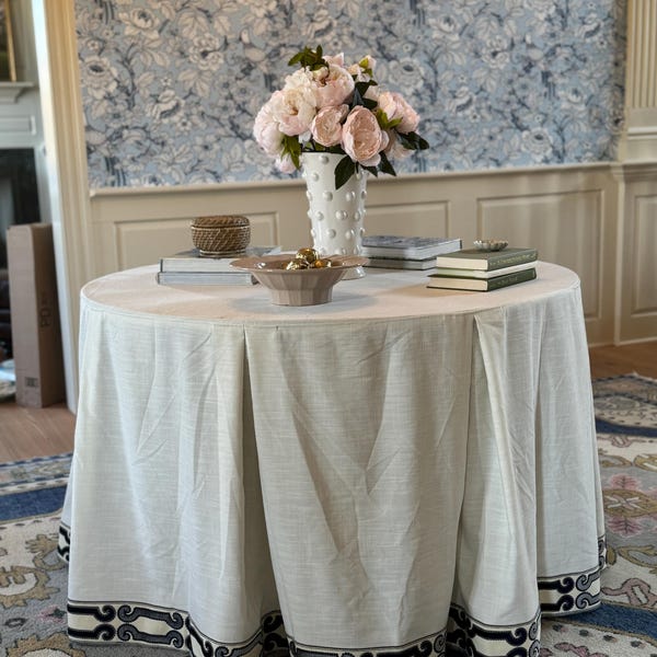 Round White Cotton Table Skirt, Custom Box Ruffle Tablecloth, Ivory ...