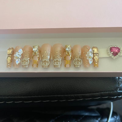 Baddie Pink Glitter Frenchies & Charms Luxury Animal Print White Y2k ...