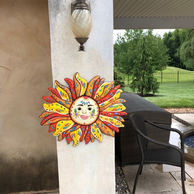 PAINTED METAL SUN & Moon,outdoor Metal Art, Painted Metal Wall Hanging ...