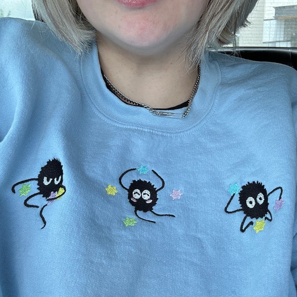 Kawaii Soot Sprite Embroidered Crewneck Sweatshirt, Anime Lover Gift ...
