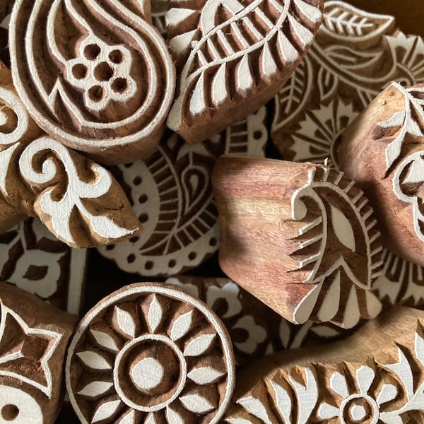 Floral Wooden Block Stamps, Fabric Clay Printing (4pcs) - Etsy