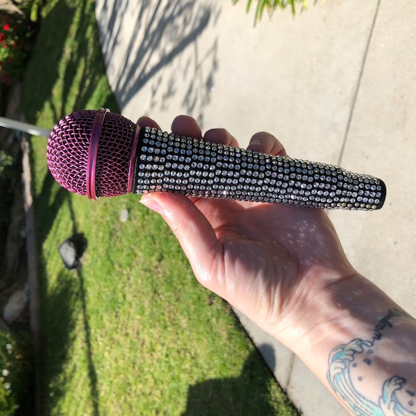 Rhinestone Striped Microphone Sleeve Cover for Wireless Mics Rainbow ...