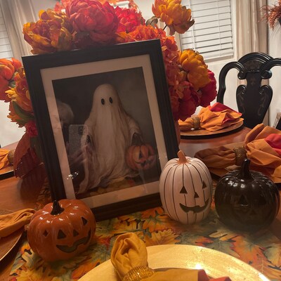 Cute Halloween Wall Art Print Ghost and Pumpkin, Ghost Home Decor ...