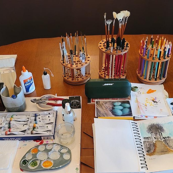 Rotating Paint Brush Holder Set, Handmade Paintbrush Holders - Etsy