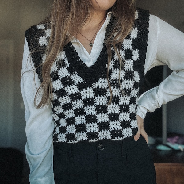 PATTERN // Crochet Checkerboard Sweater Vest - Etsy