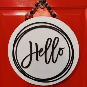 Hello door hanger with scribble circle front door decor | Etsy