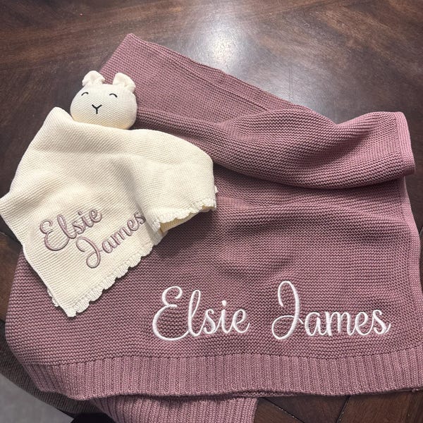 Baby Blanket Set, Embroidered Name, Stroller Blanket, Newborn Baby Gift ...
