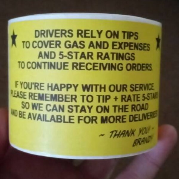 Stickers Bag Sealers Tip Reminder Labels for Doordash, Grubhub, Favor ...