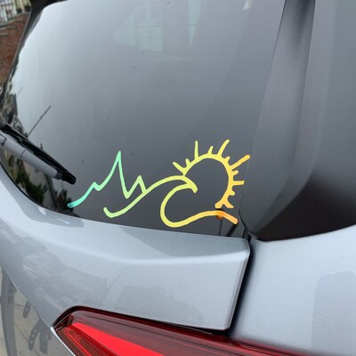 Wave Mountain Sun Hand Drawn Vinyl Decal Hand Drawn Wave Decal Wave ...