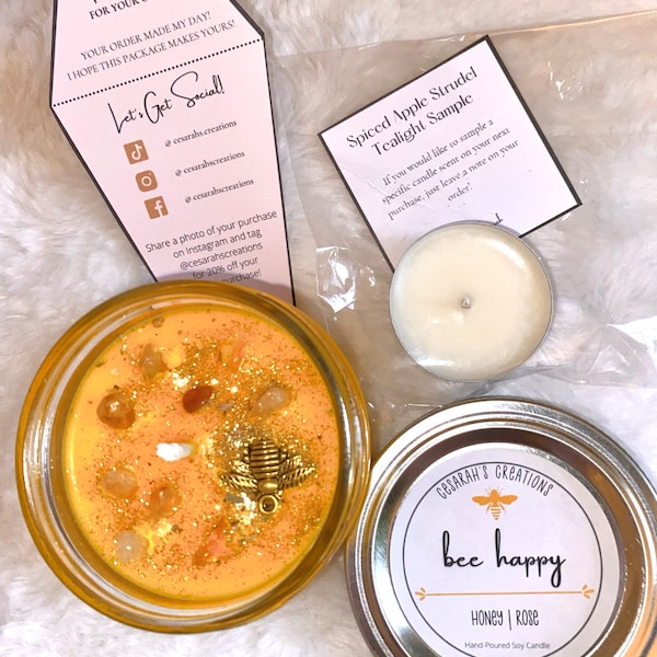 Bee Happy Candle, Positive Energy Candles, Crystal & Herb Candle, Soy ...