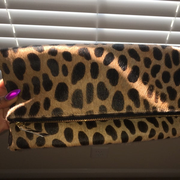 Leopard Clutch, Fold Over Clutch, Big Spot, Leopard Print Leather ...