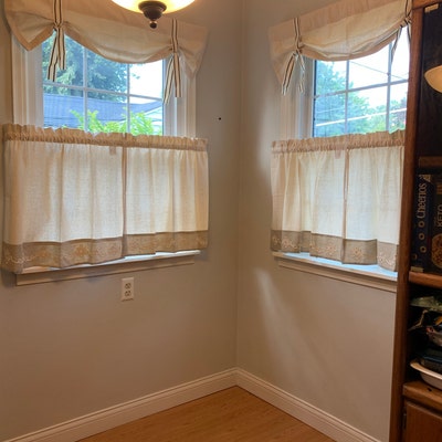 Pleated Lynn Block Print Cafe Curtain Tier Curtains Kitchen - Etsy