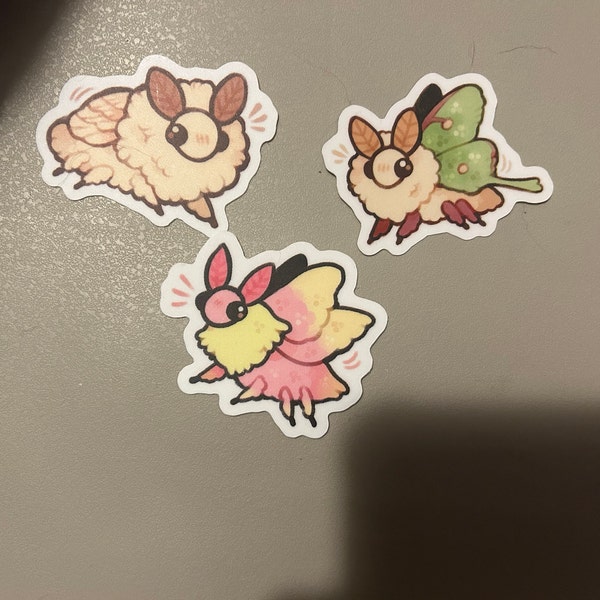 Fluffy Poodle Moth and Pink Lemonade Moth Sticker Set of 2 / Rosy Maple ...