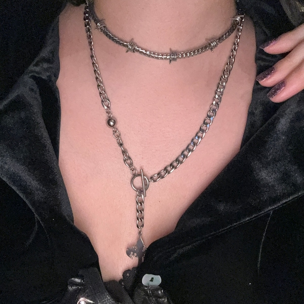 Barbed Wire Necklace. Gothic Necklace, Stainless Steel Necklace, Y2K ...