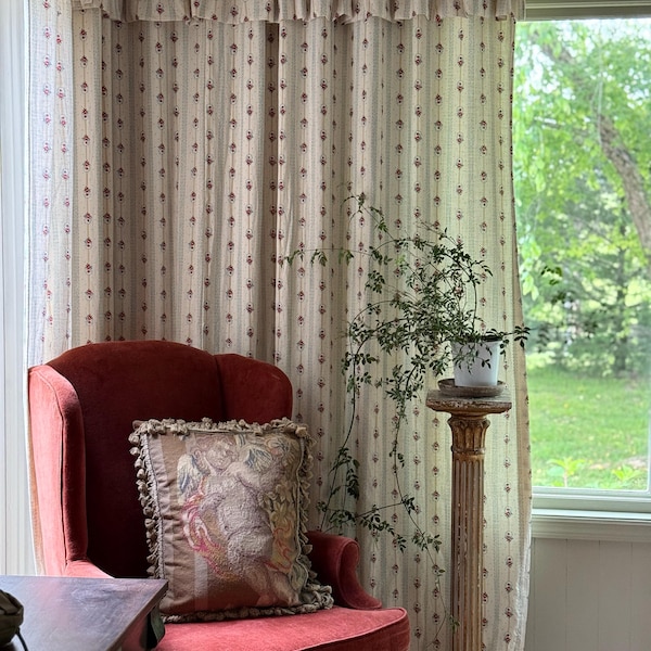 Elegant Damask Patterned Linen Curtains Ornate Baroque Floral Design ...