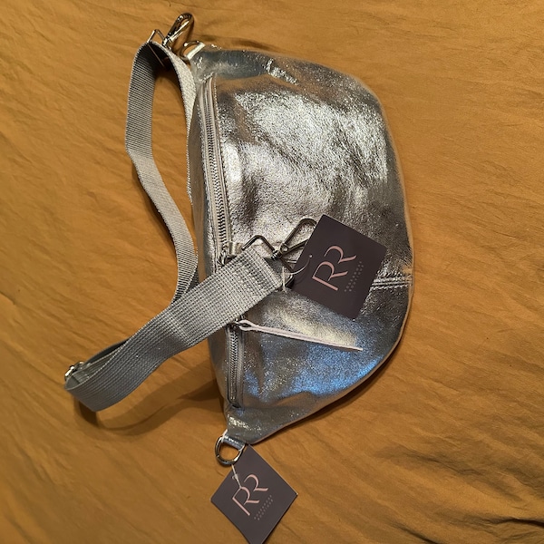 XL Silver Sling Bag, Oversized Silver Chest Bag, XL Bum Bag, Holiday ...