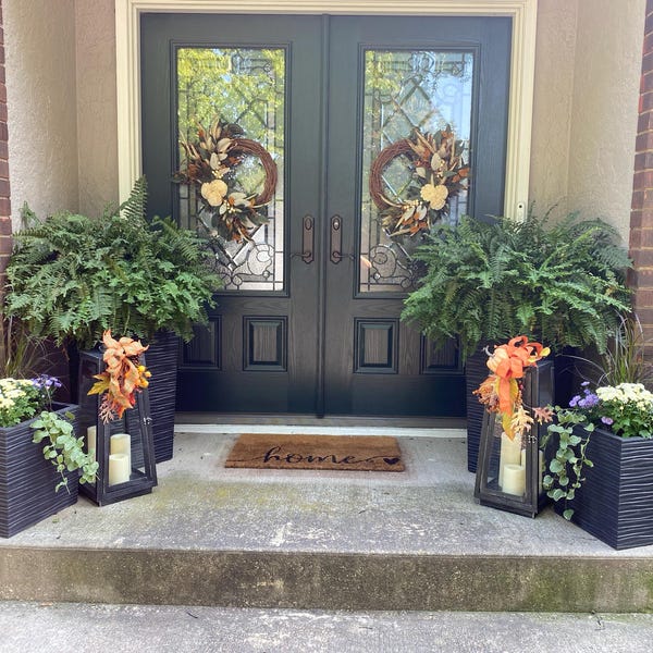 Boho Pampas Grass Eucalyptus Wreath for Front Door With Lamb's Ear and ...