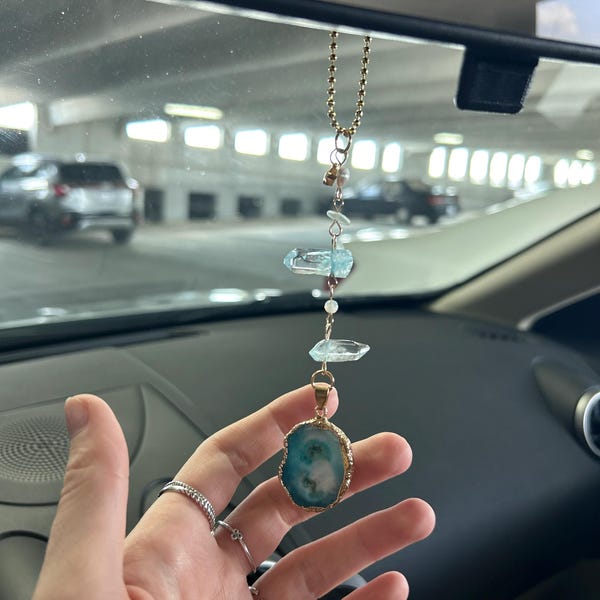 Breezy Sunshine Car Charm Blue and Gold Rearview Mirror Decor Cute Boho ...