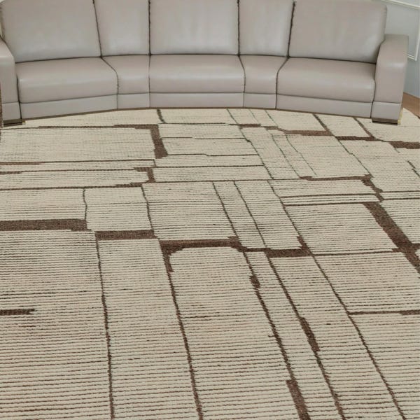 Modern Contemporary Hand Knotted Area Rug 8x10 Ivory Charcoal Indo ...