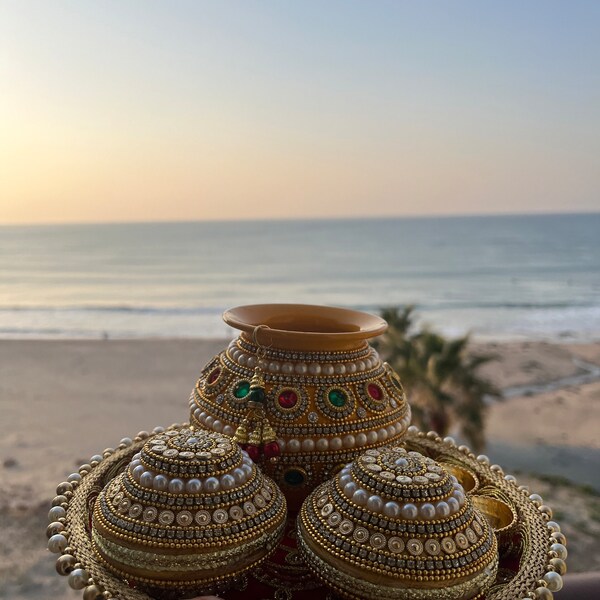 Gold Kalash Matki: Beaded Stainless Steel Puja Decor (4" Height) - 1ct ...