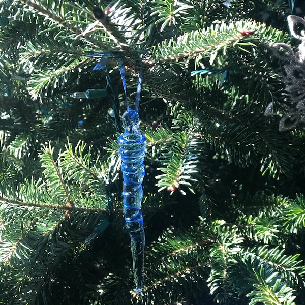 Glass Icicles, 6" Blue Glass Handmade Christmas Ornaments, Holiday ...